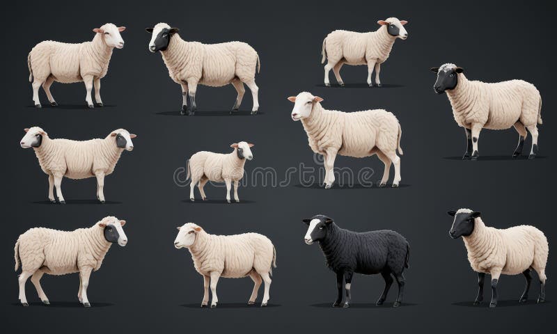 Group Sheep Standing in Row Stock Illustration - Illustration of goat ...