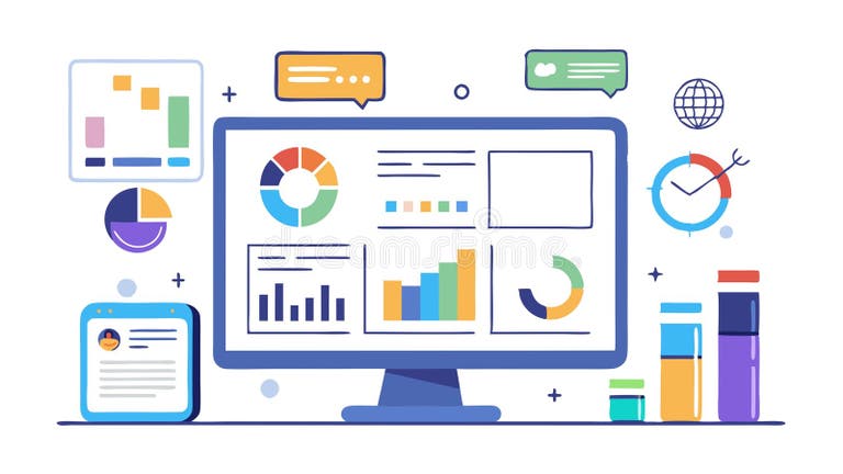 The Image Contains a Computer Screen Displaying Various Charts and Graphs, Including a Pie Chart ...