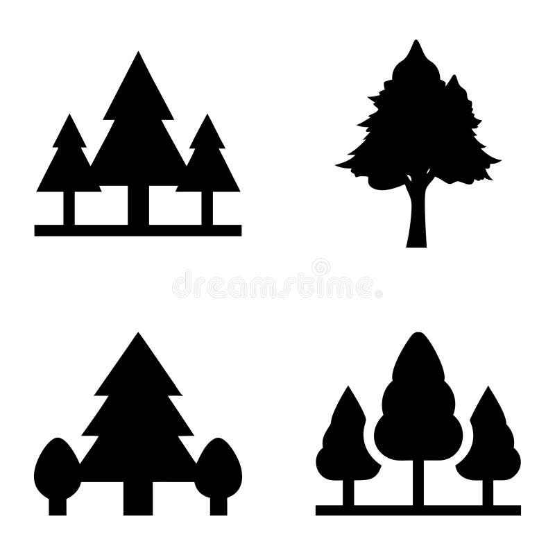 Collection of Simple Black Tree Silhouettes Stock Illustration ...