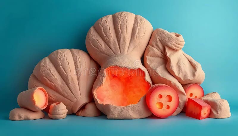 The Image Contains a Group of Objects on a Blue Background, Resembling ...