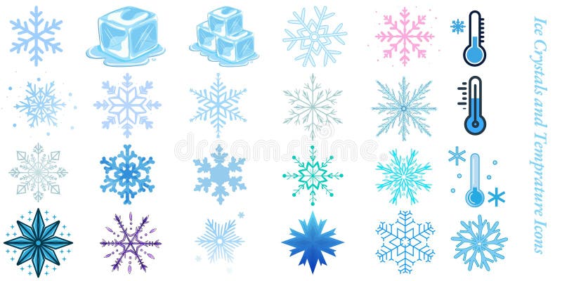 24 Creative Ice Crystals and Temperature Icon Set Stock Illustration ...