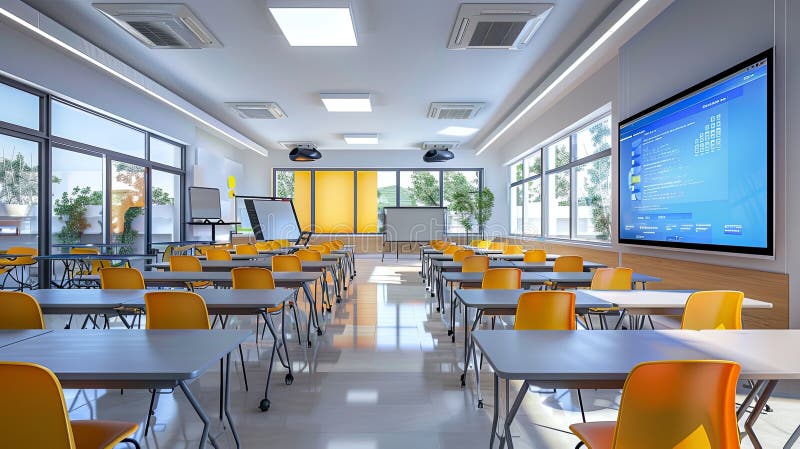 An Image of a Contemporary Classroom Equipped with Interactive Panels ...