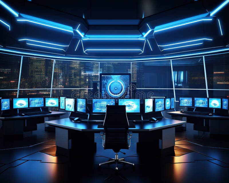 Screens in the Control Room of the Command Center. Stock Illustration ...