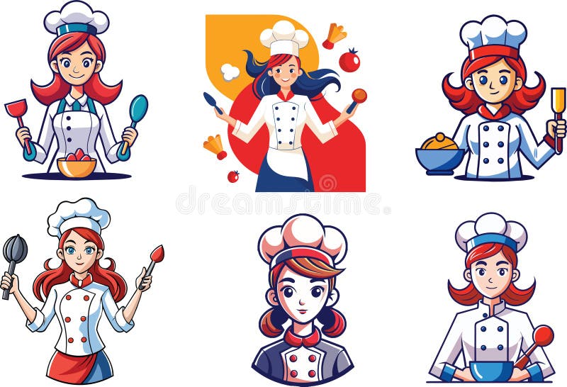 Image of Cook Drawn in Cartoon- Stock Vector - Illustration of girl ...