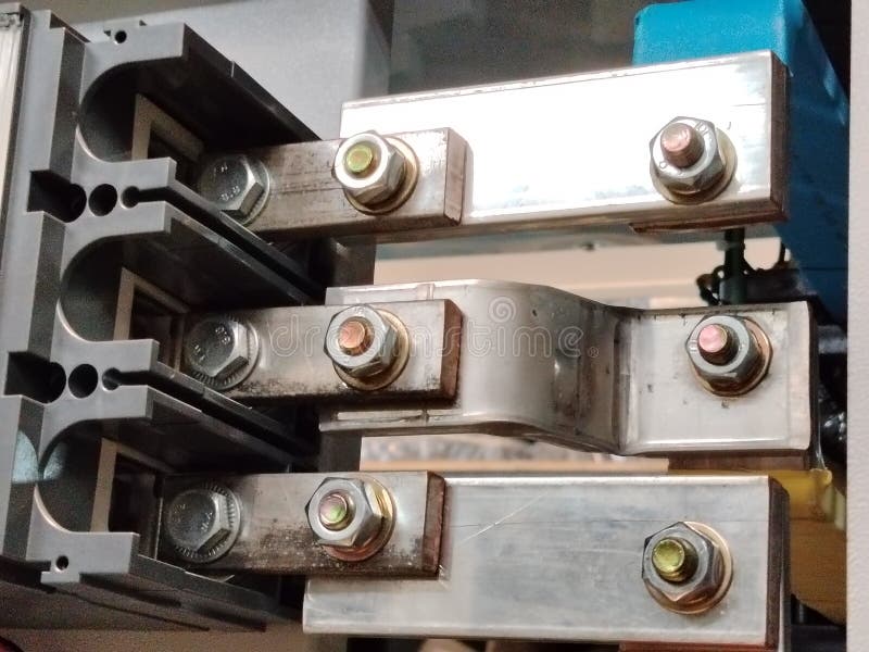 Image of Copper Busbar Connection on Breaker in Electrical Cabinet ...