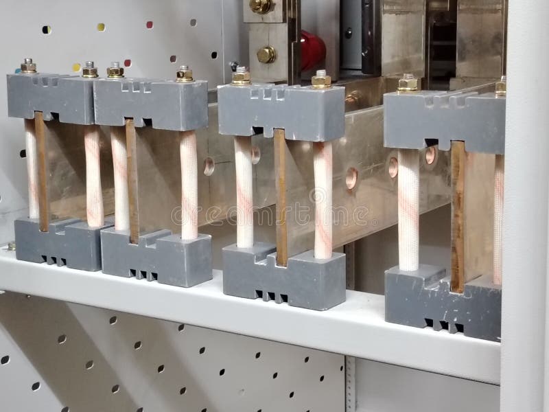 Image of Copper Busbar Support with Insulation in Electrical Cabinet ...