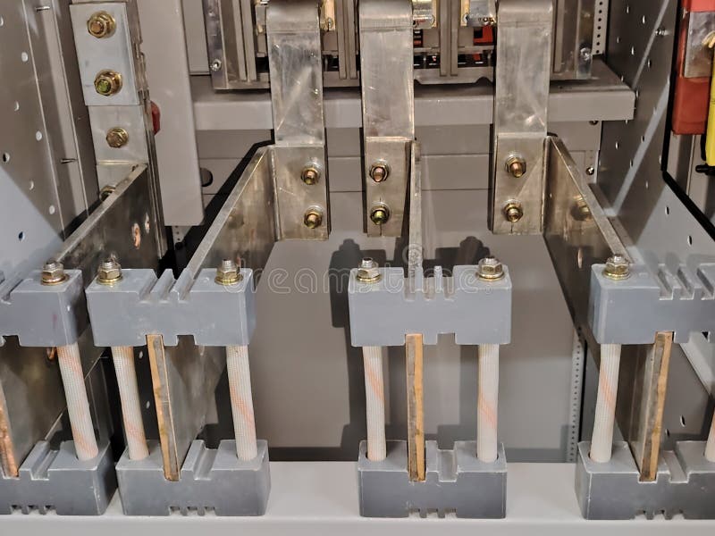 Image of Copper Busbar Support with Insulation in Electrical Cabinet ...