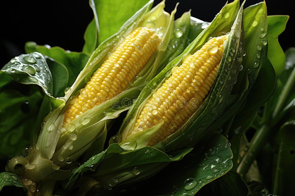 Image Corn Ears with Drops of Stock Illustration - Illustration of ...