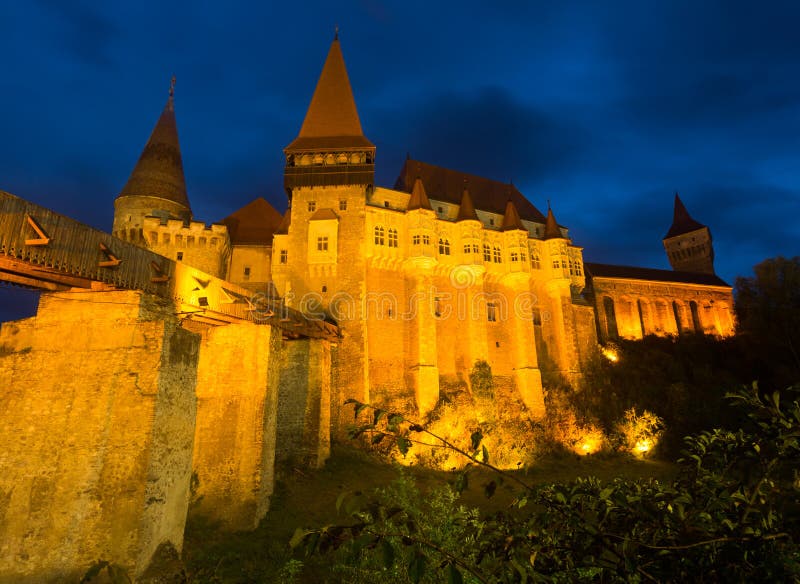 Image of Corvin Castle on the Sunset Stock Image - Image of bridge ...