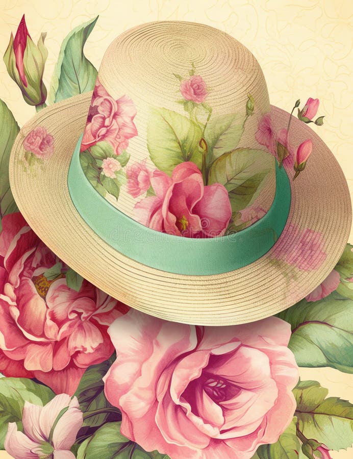 Cottagecore Hat Old Paper, Vintage Digital Paper Stock Illustration ...