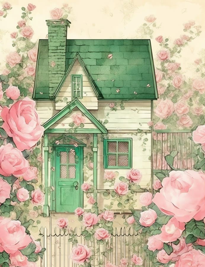 Cottagecore House Old Paper, Vintage Digital Paper Stock Illustration ...