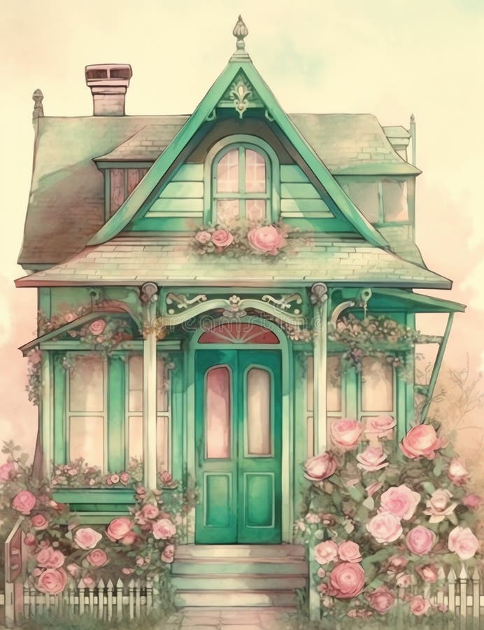 Cottagecore House Old Paper, Vintage Digital Paper Stock Illustration ...