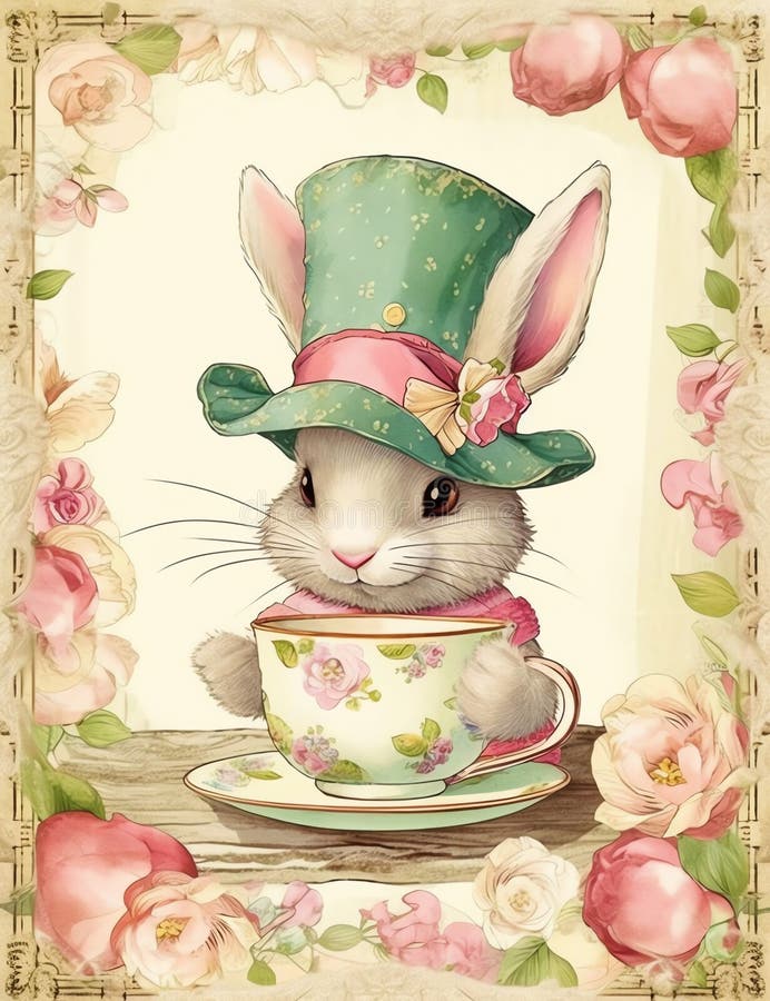 Cottagecore Rabbit Old Paper, Vintage Digital Paper Stock Illustration ...