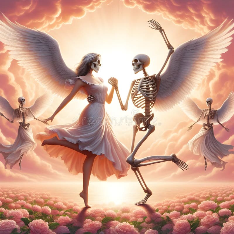 Image of a Couple of Skeleton Dancing Happy Moment in Digital Art Style ...