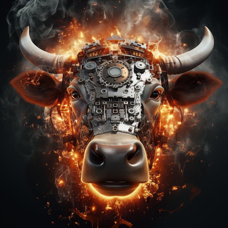 Image of Cow Face Made with Electronic Components with Fire on Clean ...
