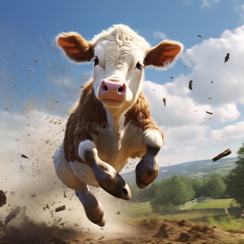An Image of a Cow in a Good Mood Running. Farm Animals Stock ...