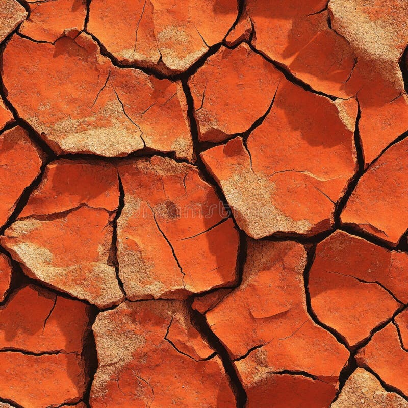 The Image is of a Cracked and Broken Surface, with a Lot of Red and ...