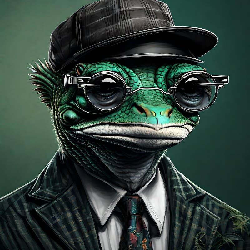 Awesome Portrait of a Humanoid Lizard Looking Front in an Attitude , 3d ...