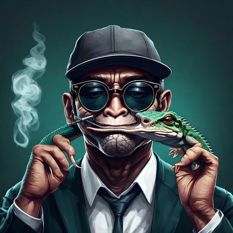 Awesome Portrait of a Humanoid Lizard Looking Front in an Attitude , 3d ...