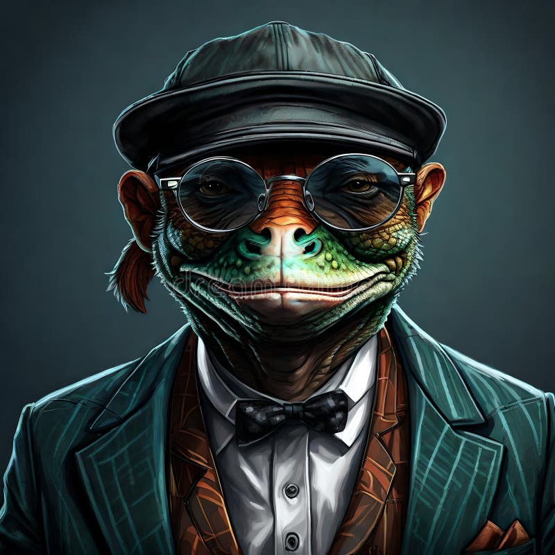 Awesome Portrait of a Humanoid Lizard Looking Front in an Attitude , 3d ...