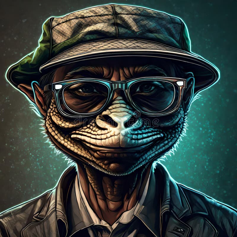 Awesome Portrait of a Humanoid Lizard Looking Front in an Attitude , 3d ...