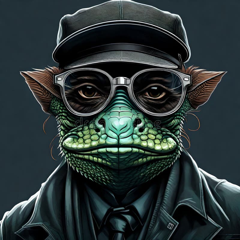Awesome Portrait of a Humanoid Lizard Looking Front in an Attitude , 3d ...