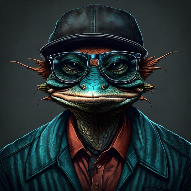 Awesome Portrait of a Humanoid Lizard Looking Front in an Attitude , 3d ...