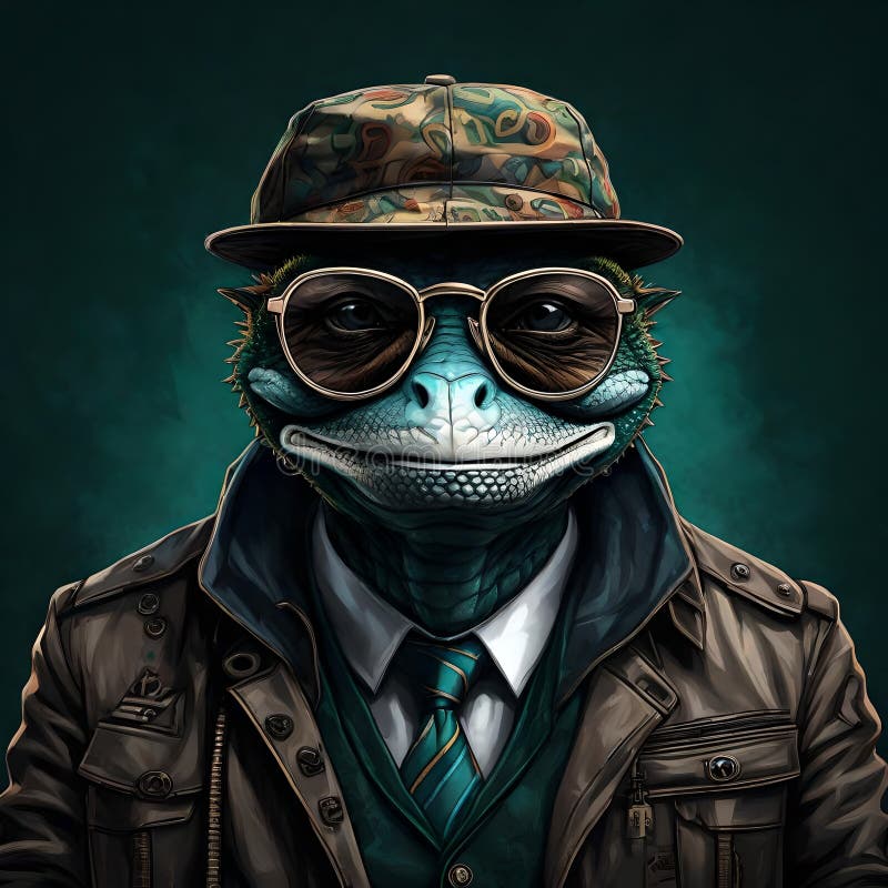 Awesome Portrait of a Humanoid Lizard Looking Front in an Attitude , 3d ...