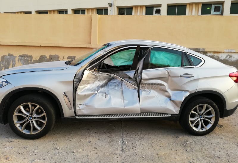 Doha, Qatar - March 23, 2019: Crashed BMW Car, Road Accident Vehicle ...