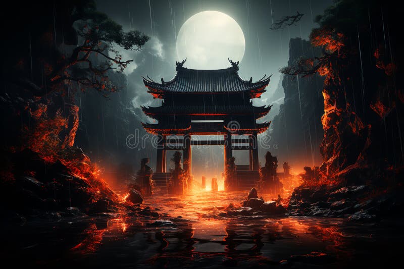 Abstract Image of Ancient Torii Gate. Landscape in Japanese Style. Ai ...