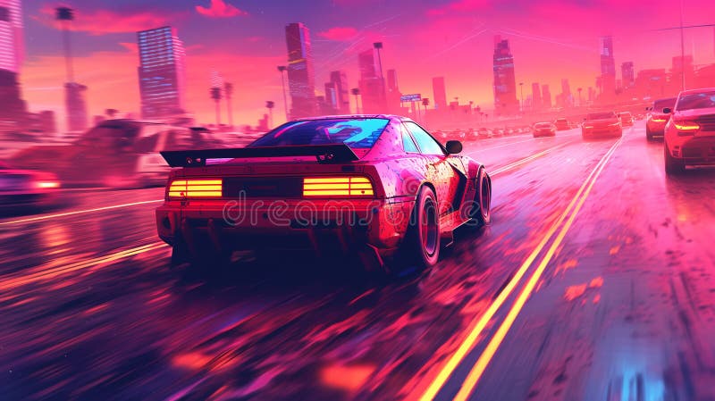 Synthwave Scene, Electric Car Racing, High Speed Racing. Ai Generative ...