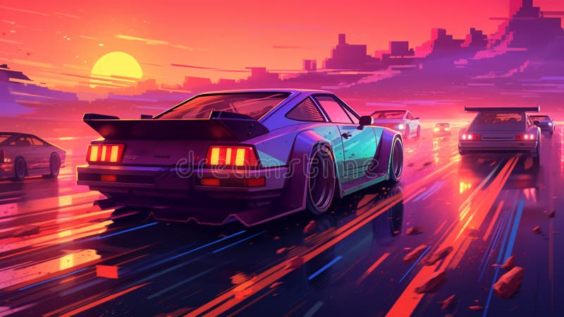 Synthwave Scene, Electric Car Racing, High Speed Racing. Ai Generative ...