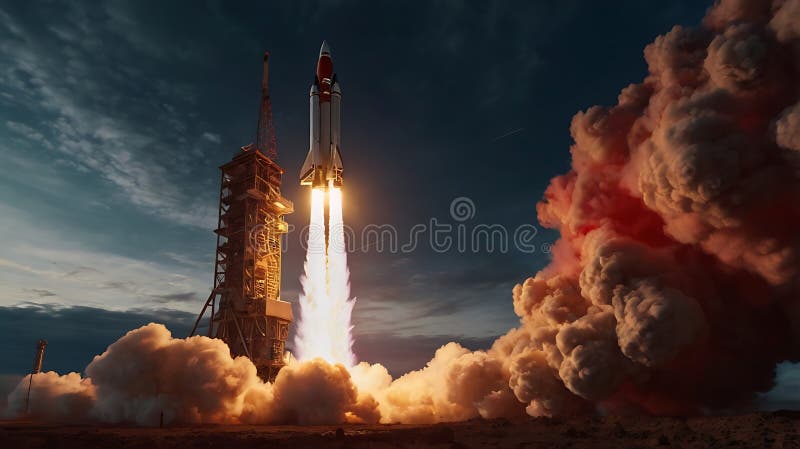 Rocket Being Fired into the Air, Releasing Fire and Smoke Stock ...