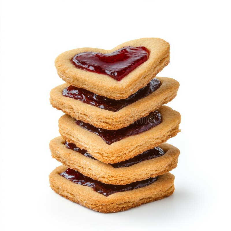 Image-created Stack of Heart-shaped Cookies with Red Jam, Isolated on a ...