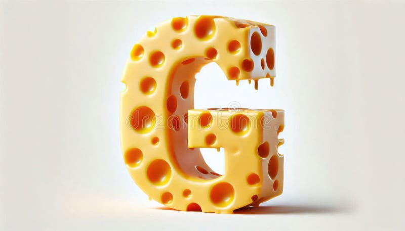 Cheese Font Letter G with Cheese Dices and Slices on a White Minimal ...
