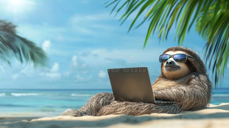 Image Created Using AI Generative Technology of a Sloth at a Tropical ...