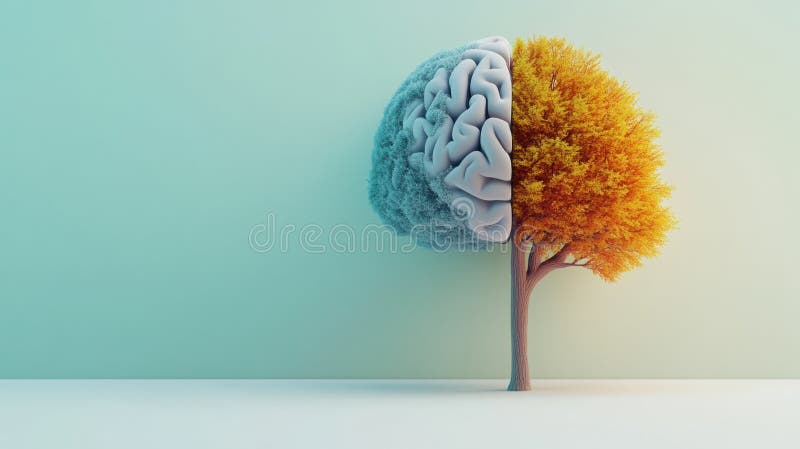 Half Brain, Half Tree Symbolizes the Fusion of Nature and Intellect, AI ...