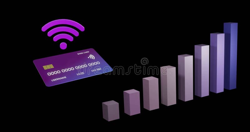 Image of Credit Card with Wifi Icon and Graph on Black Background Stock ...
