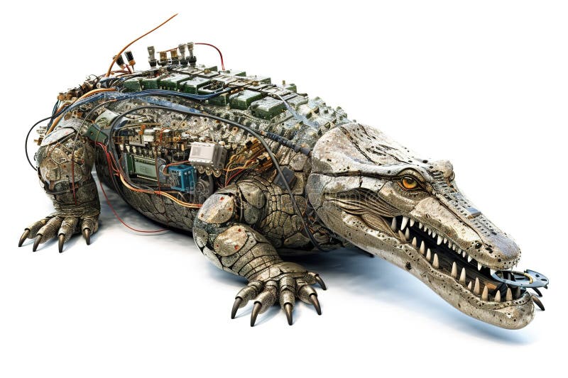 Image of a Crocodile Modified into an Electronics Robot on a White ...