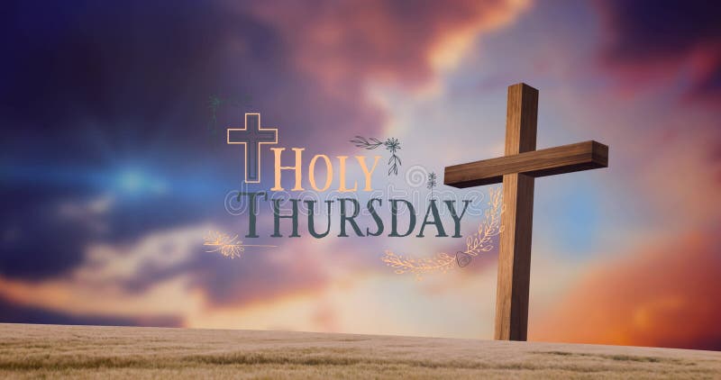 Image of Cross and Clouds at Easter Over Holy Thursday Text Stock ...