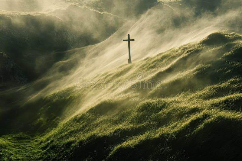 Image of a Cross Located on a High Hill. Surrounded by the Wind that ...