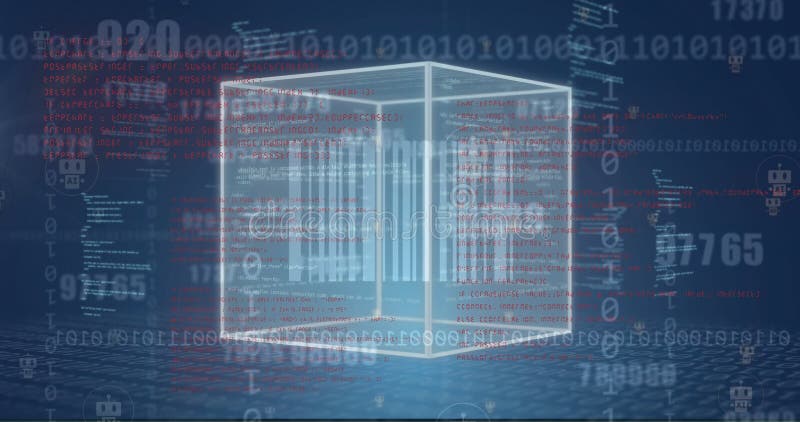 Image Of Cube Bar Code And Data Processing Over Binary Coding Stock