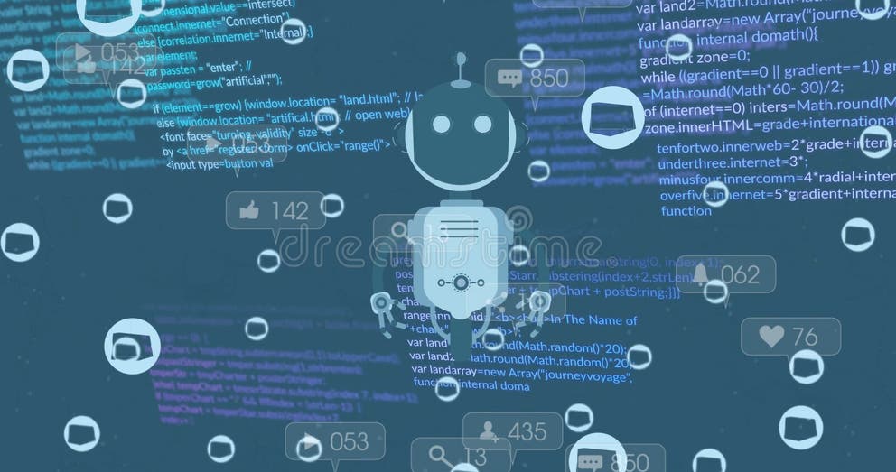 Image of Cube in Circles, Notification Bars and Flying Robot Over ...