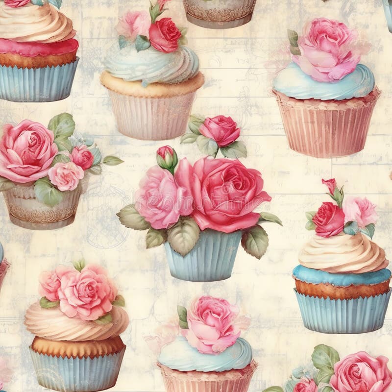 Cupcakes Old Paper, Vintage Digital Paper Stock Illustration ...