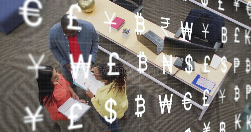 Image of Currency Symbols Data Processing Over Diverse Business People ...