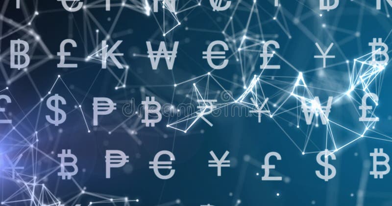 Image of Currency Symbols Over Network of Connections on Black ...