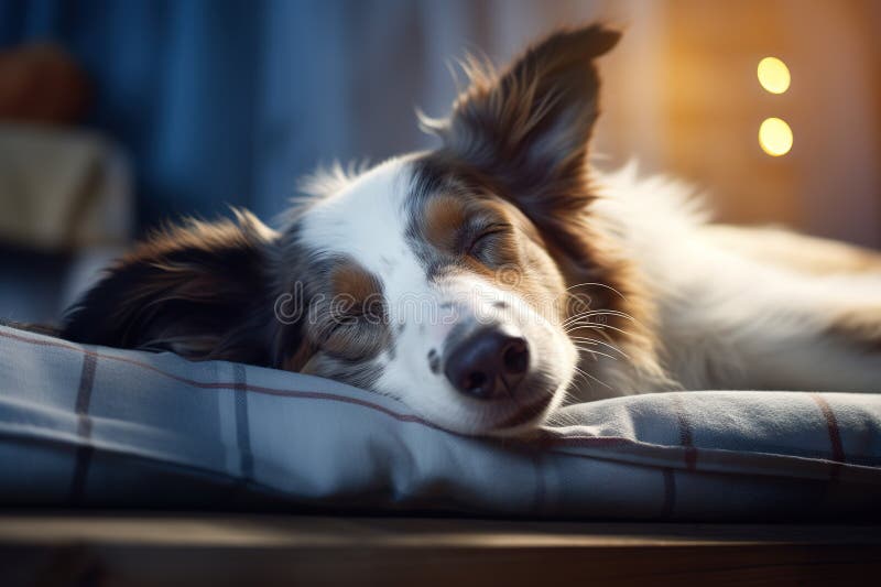 Image of Cute Border Collie Dog Lying on Sleeping Cushion. Pet Stock ...