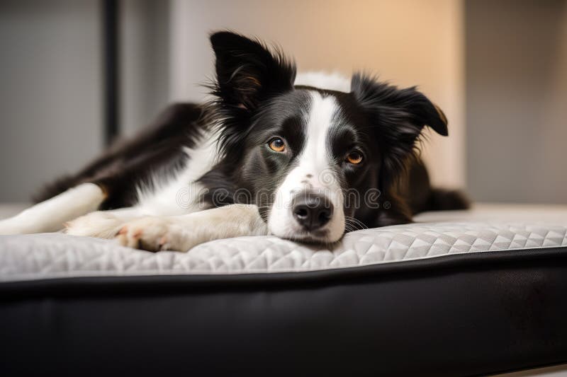 Image of Cute Border Collie Dog Lying on Sleeping Cushion. Pet Stock ...