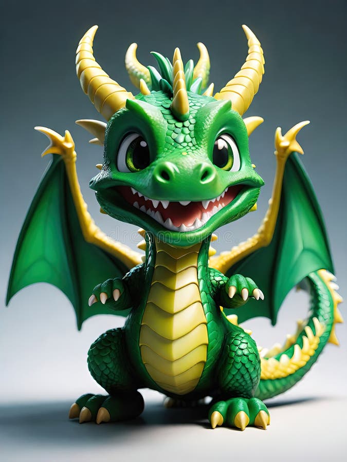 The Image of a Cute and Friendly Green Dragon in a Natural Setting. the ...