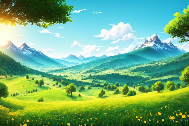 Cute Game Background of Mountains and Grass Made with Generative AI ...